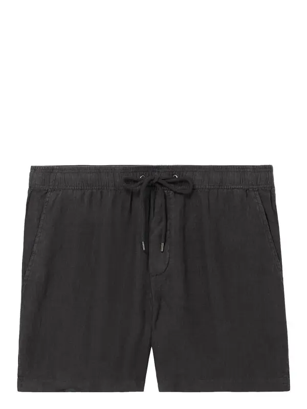 JAMES PERSE Straight-leg Garment-dyed Linen Drawstring Shorts - Black