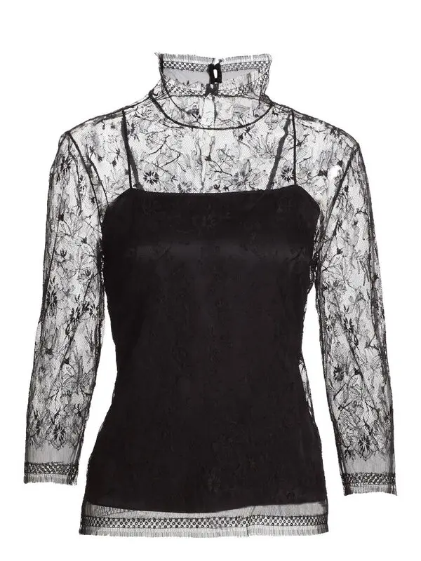 Adam Lippes Samira High-neck Lace Top - Black