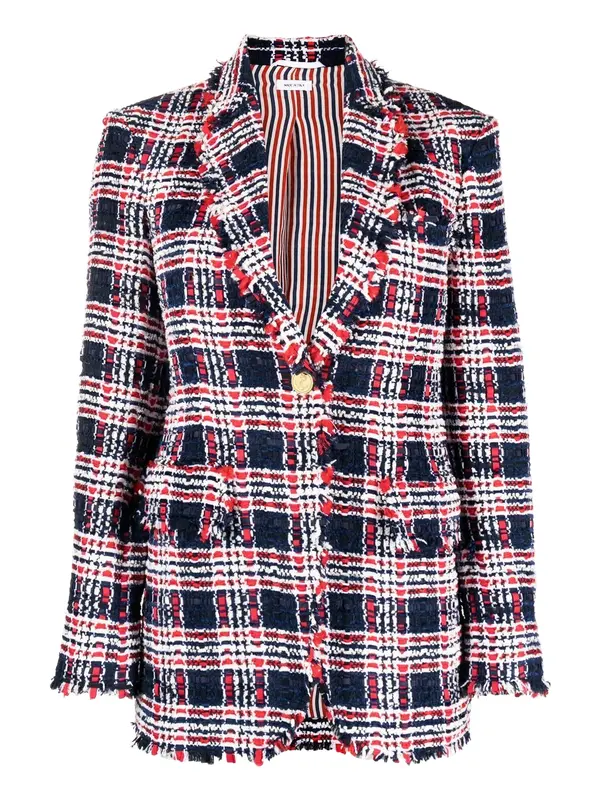Thom Browne Frayed Tweed Blazer - Blue