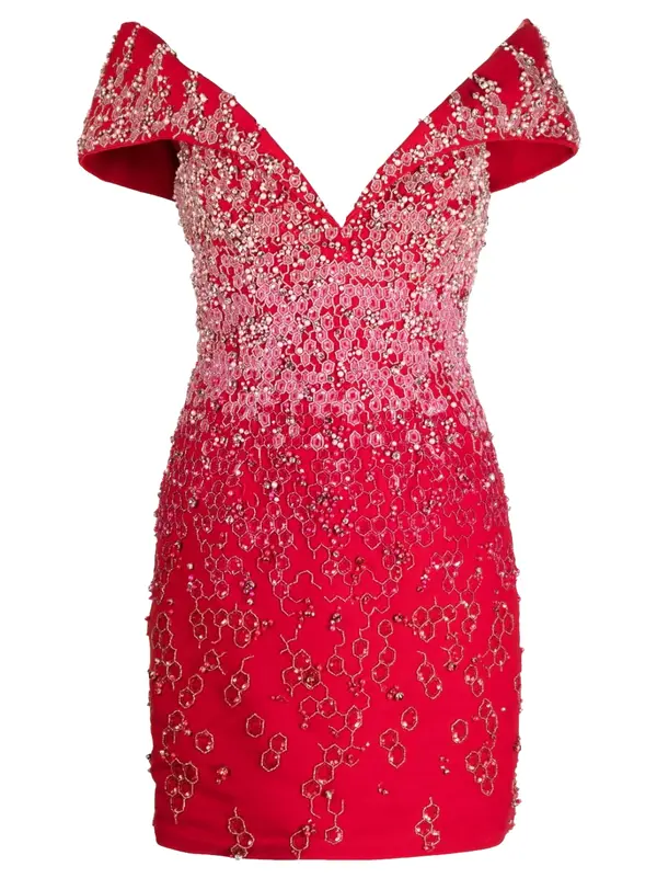 SAIID KOBEISY Canton Beaded Dress - Red