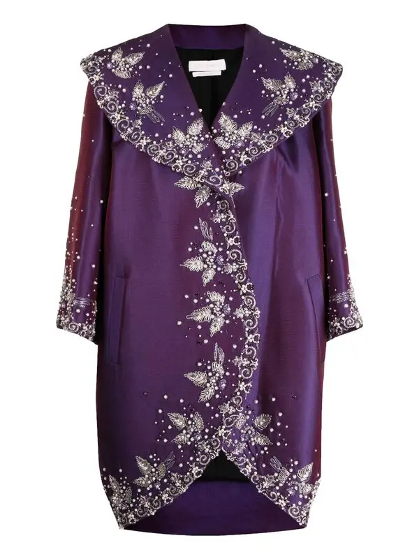 SAIID KOBEISY Mikado Beaded Satin Jacket - Purple