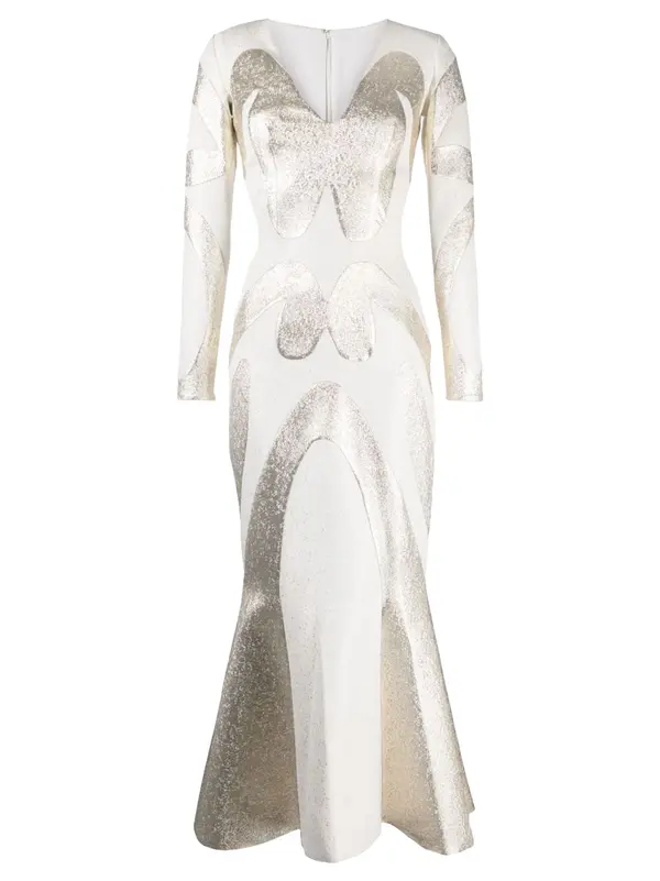 SAIID KOBEISY Brocade-effect Long-sleeve Dress - White