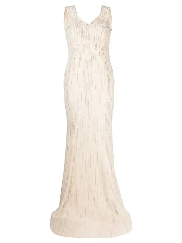 SAIID KOBEISY Beaded Open-back Gown - White