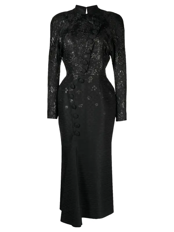 SAIID KOBEISY Brocade-effect Long-sleeve Dress - Black