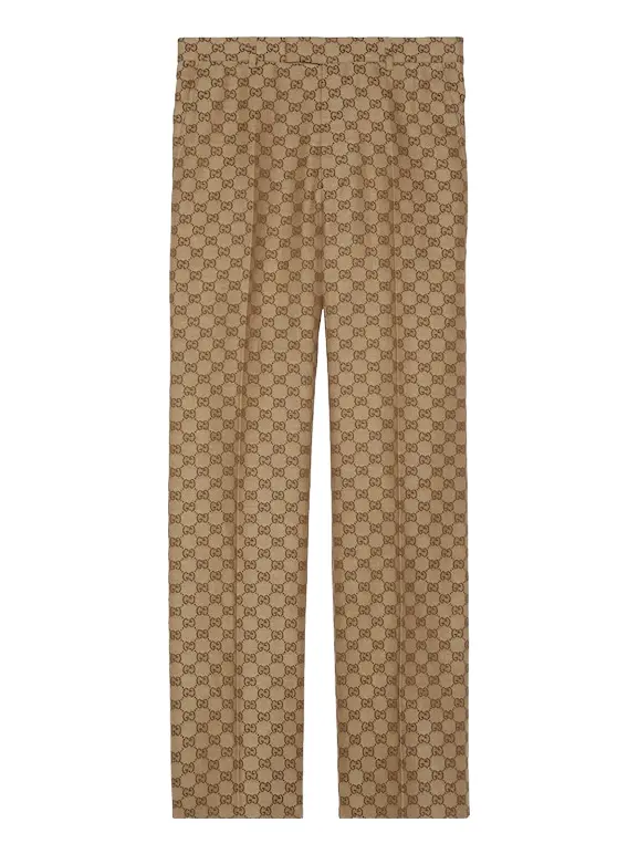 Gucci Gg Linen Blend Canvas Pants - Beige