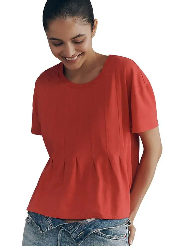 PILCRO Pleated Swing Tee - Muted Strawberry