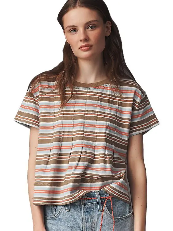 PILCRO Pleated Swing Tee - Pink Sporty Stripe
