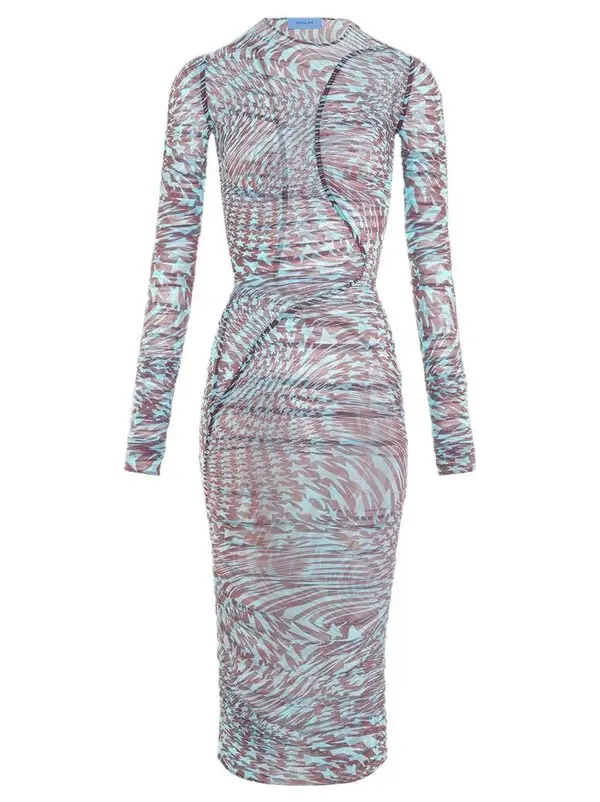 MUGLER Printed Star Mesh Dress - Cherry And Turquoise
