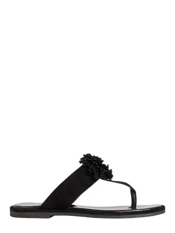 Iris & Ink Grace Pompom-embellished Suede Sandals - Black
