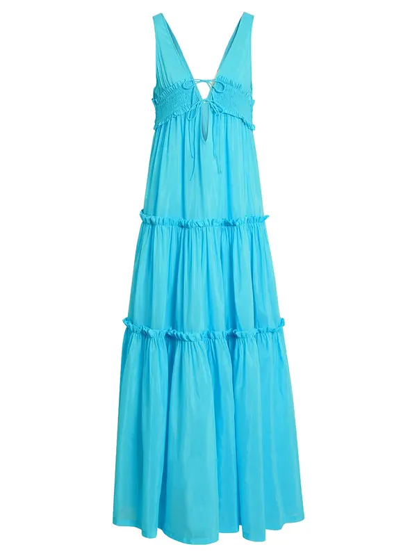 NICHOLAS Shirred Cotton And Silk-blend Voile Maxi Dress - Turquoise
