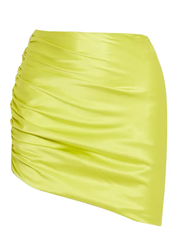 Michelle Mason Asymmetric Ruched Mini Skirt - Chartreuse