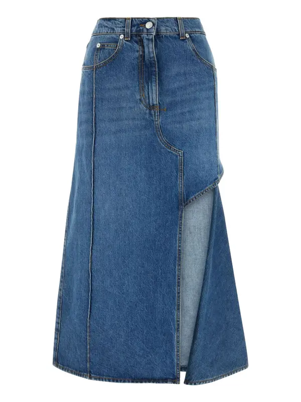 Alexander McQueen Slashed Denim Midi Skirt - Blue