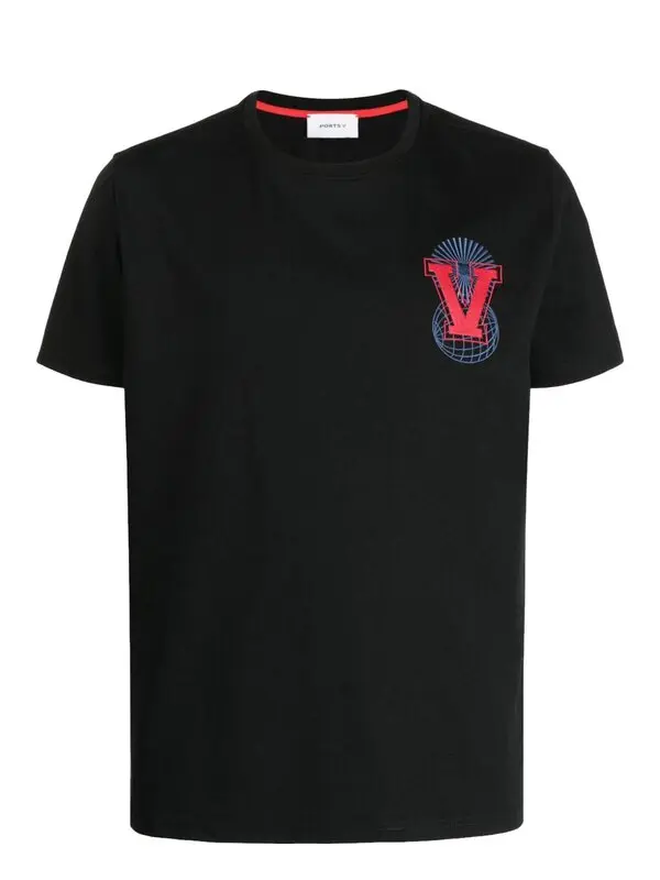 PORTS V Logo-embroidered T-shirt - Black