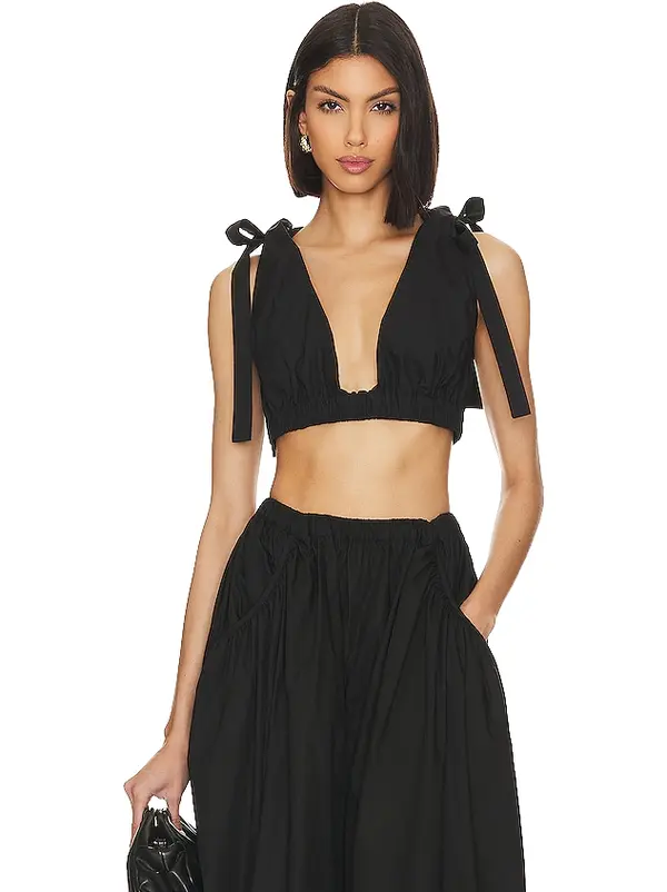 L'academie Arman Poplin Crop Top - Black