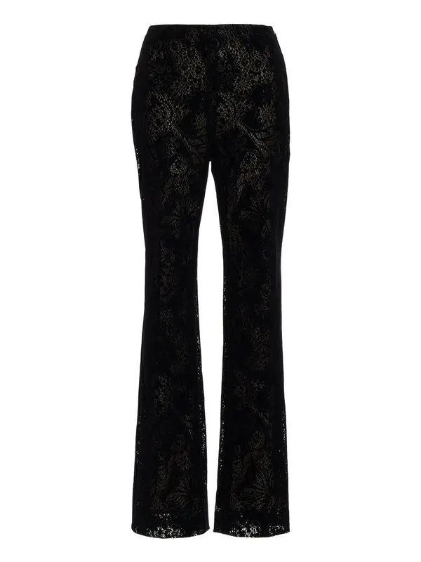Oscar De La Renta Flocked Floral Lace Straight-leg Pants - Black