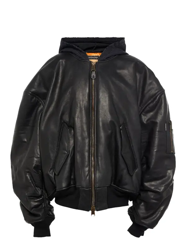 Balenciaga Oversized Leather Bomber Jacket - Black