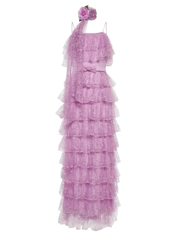 RODARTE Floral Tulle Maxi Dress - Purple