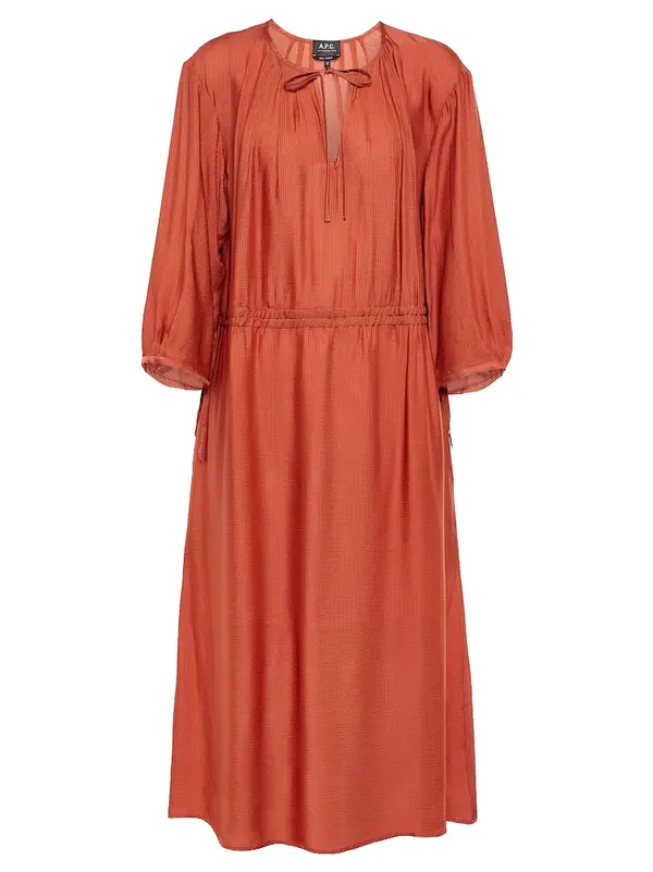 A.p.c. Eve Pleated Jersey Midi Dress - Orange