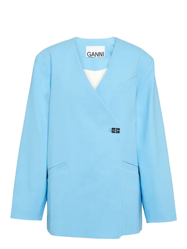 GANNI Cotton Blazer - Blue