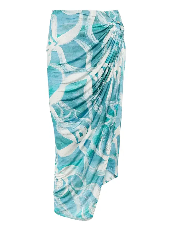 LOUISA BALLOU Coastline Printed Midi Skirt - White