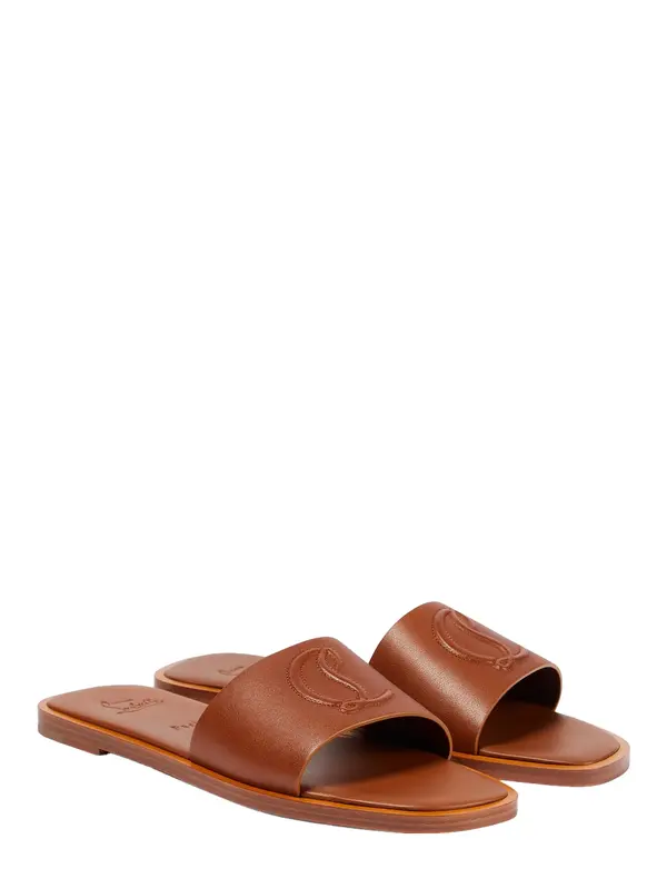 CHRISTIAN LOUBOUTIN Logo Leather Slides - Brown