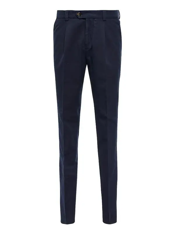 Brunello Cucinelli Cotton Gabardine Slim Pants - Blue