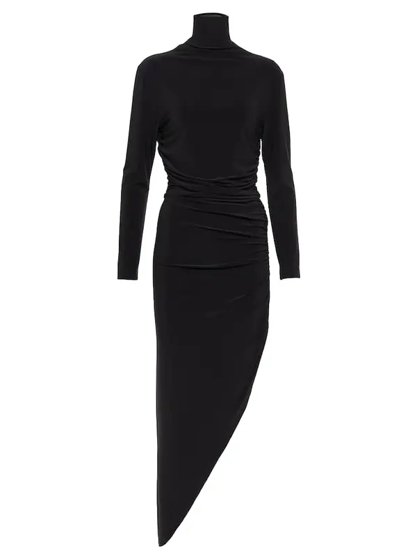 Norma Kamali Turtleneck Draped Jersey Maxi Dress - Black