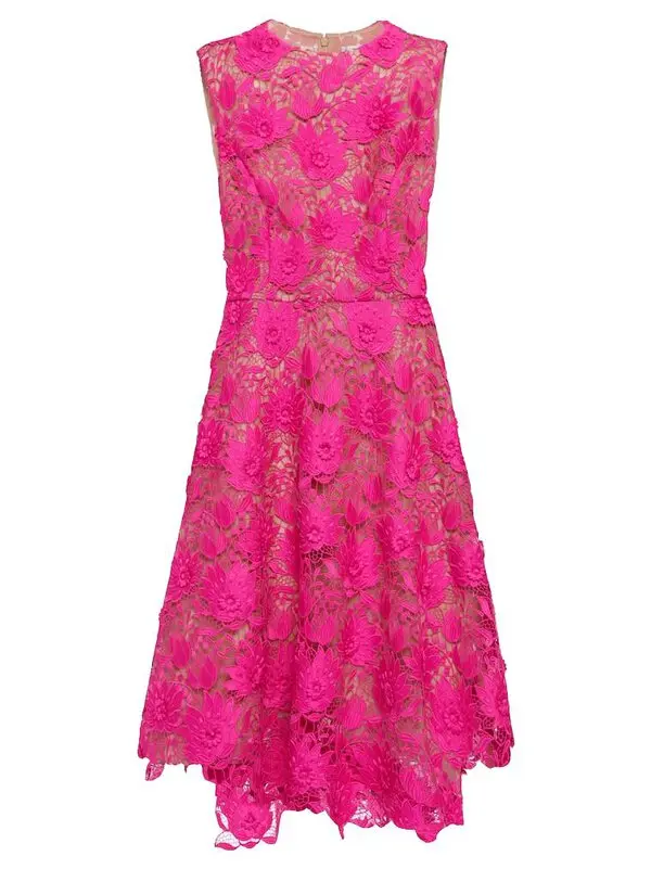 Oscar De La Renta Floral Lace Midi Dress - Pink