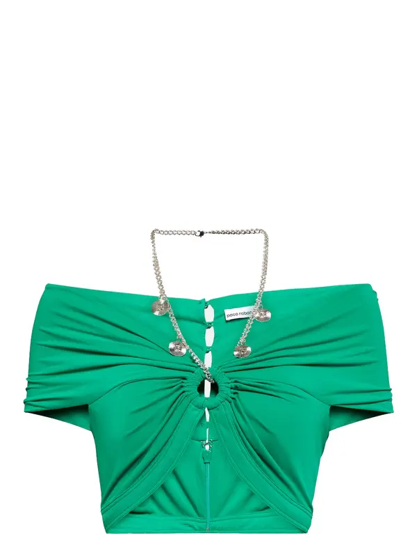 Rabanne Cutout Jersey Top - Green