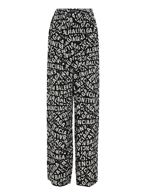 Balenciaga Logo Wide-leg Pants - Black