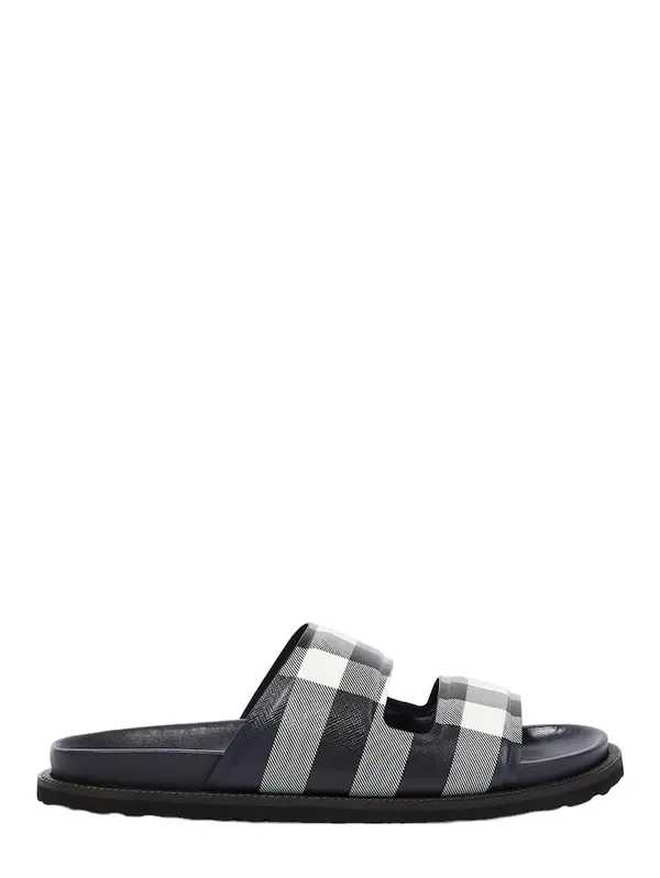 Burberry Checked Canvas Slides - Blue