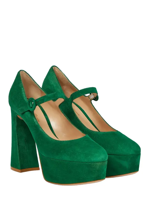 GIANVITO ROSSI Mary Jane Suede Leather Pumps - Green