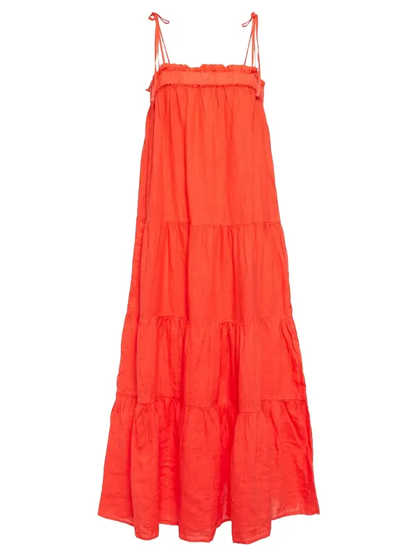 Velvet By Graham & Spencer Charlie Tiered Linen Maxi Dress - Red