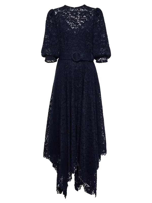 Costarellos Belted Lace Midi Dress - Blue