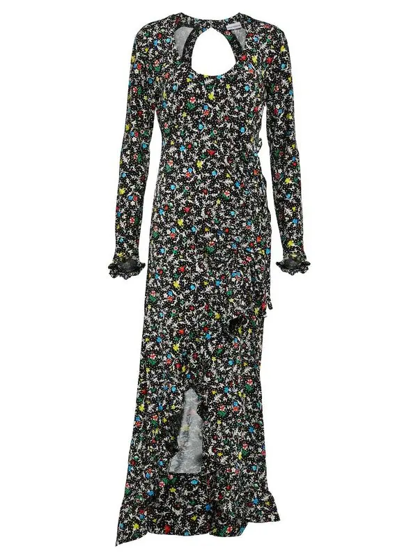 Rabanne Printed Wrap Midi Dress - Black