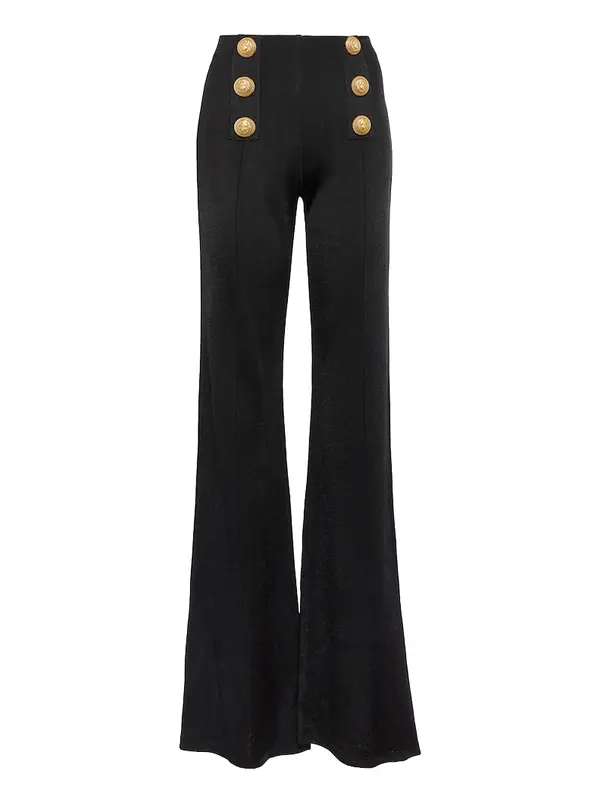 Balmain High-rise Flared Knit Pants - Black