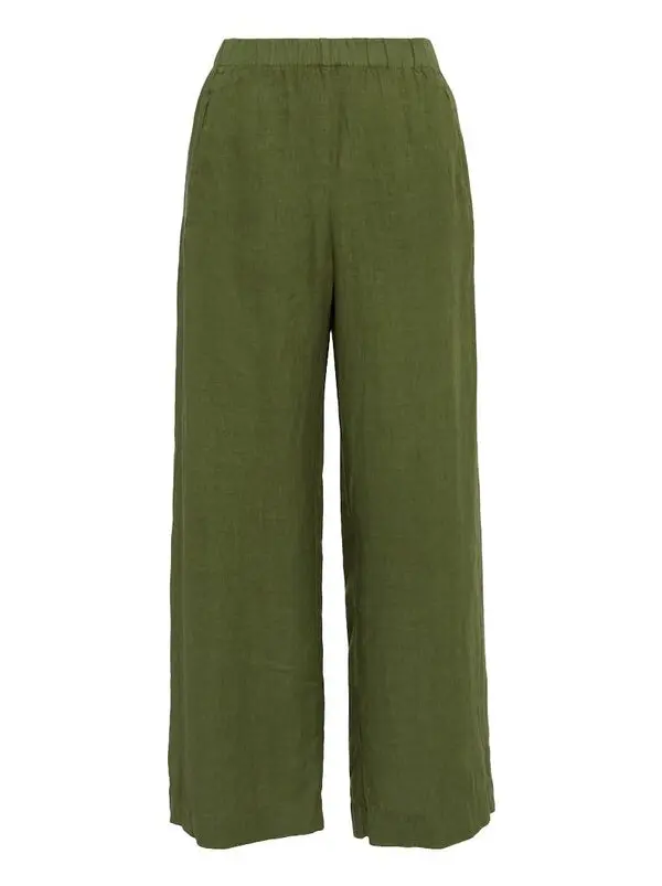 Velvet By Graham & Spencer Lola High-rise Wide-leg Linen Pants - Green