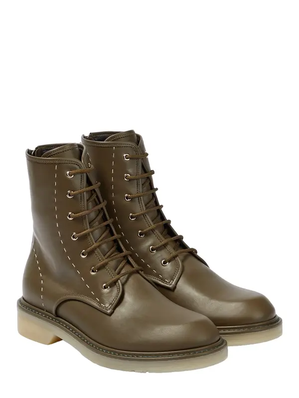 Max Mara Leather Combat Boots - Green