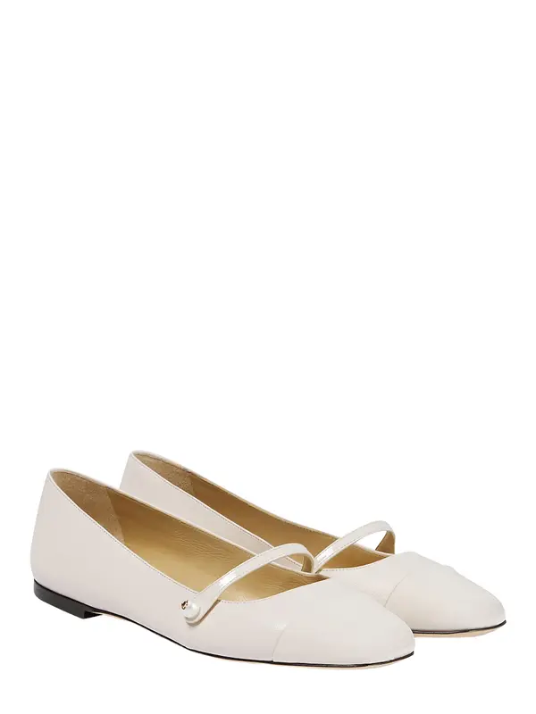JIMMY CHOO Elisa Embellished Leather Ballet Flats - White