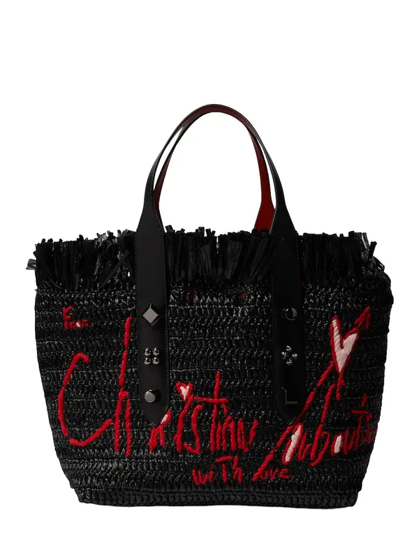 CHRISTIAN LOUBOUTIN Frangibus Medium Raffia Tote Bag - Black