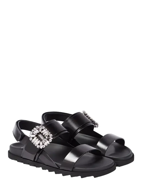 ROGER VIVIER Slidy Viv' Embellished Leather Sandals - Black