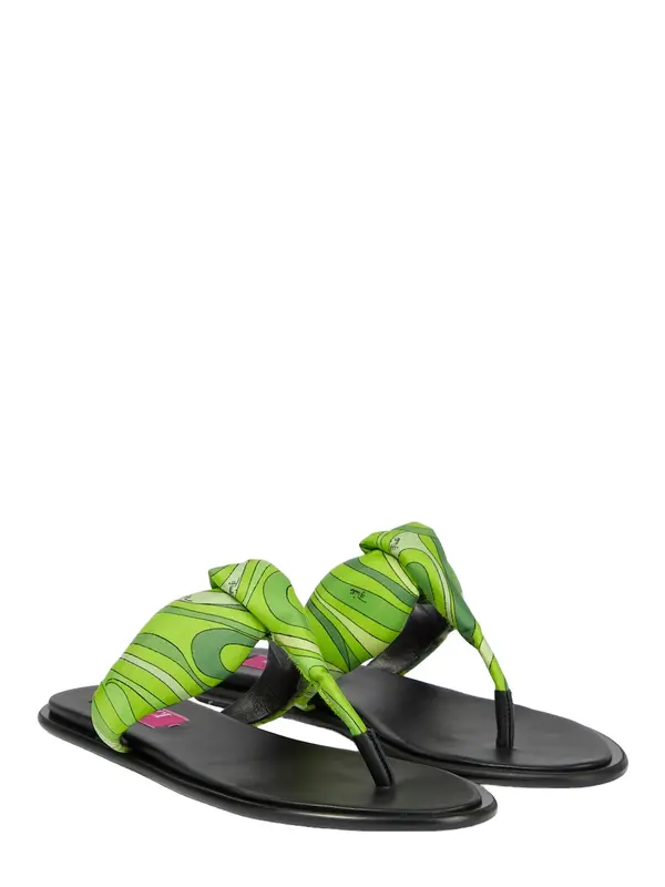 Emilio Pucci Printed Silk Twill Thong Sandals - Green