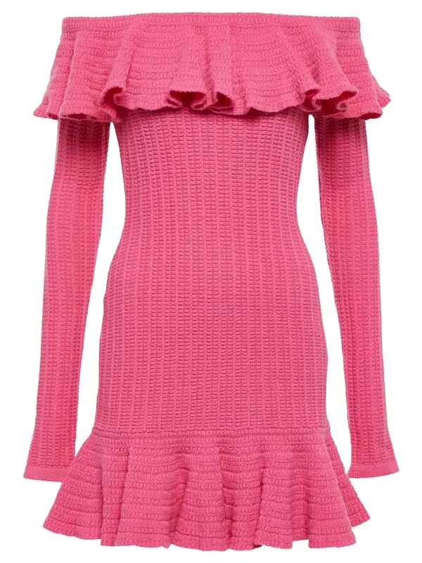 Blumarine Off-shoulder Ruffled Mini Dress - Pink