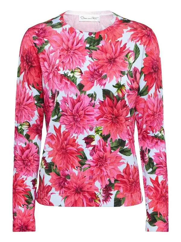 Oscar De La Renta Floral Cotton-blend Cardigan - Pink