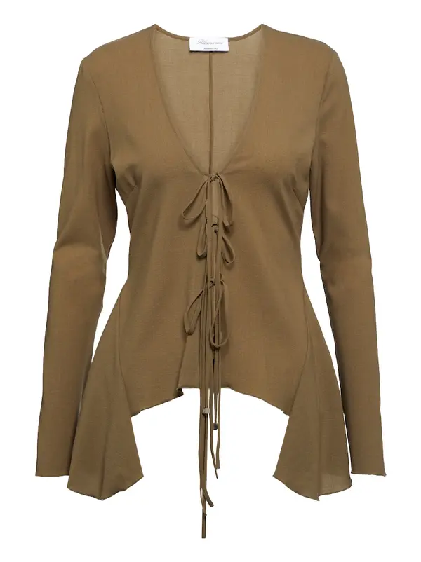 Blumarine Ruffled Tie-front Blouse - Green