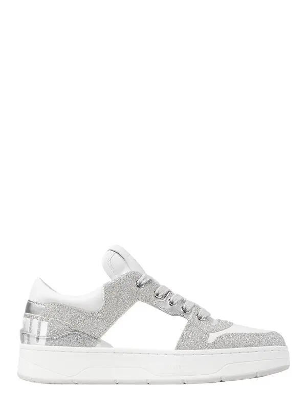 JIMMY CHOO Florent White Leather Trainers With Glitter - X Silver/white