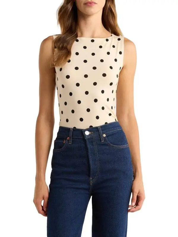 REFORMATION Dusk Stretch Knit Top - Sundae Dot