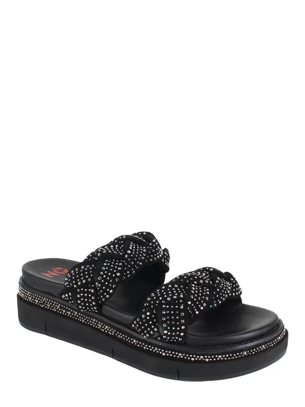 NATIONAL COMFORT Karena Braided Platform Slide Sandal - Black Suede