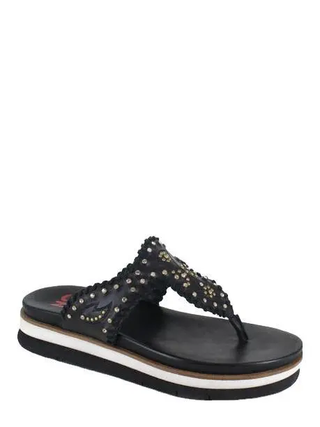NATIONAL COMFORT Kamara Embellished Platform Flip Flop - Black Leather
