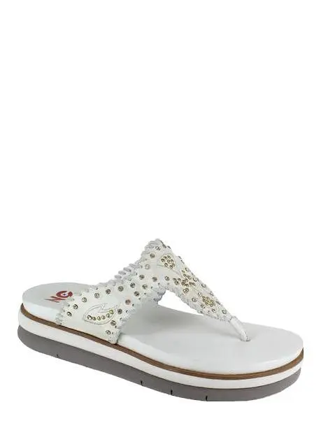 NATIONAL COMFORT Kamara Embellished Platform Flip Flop - Ice White Suede